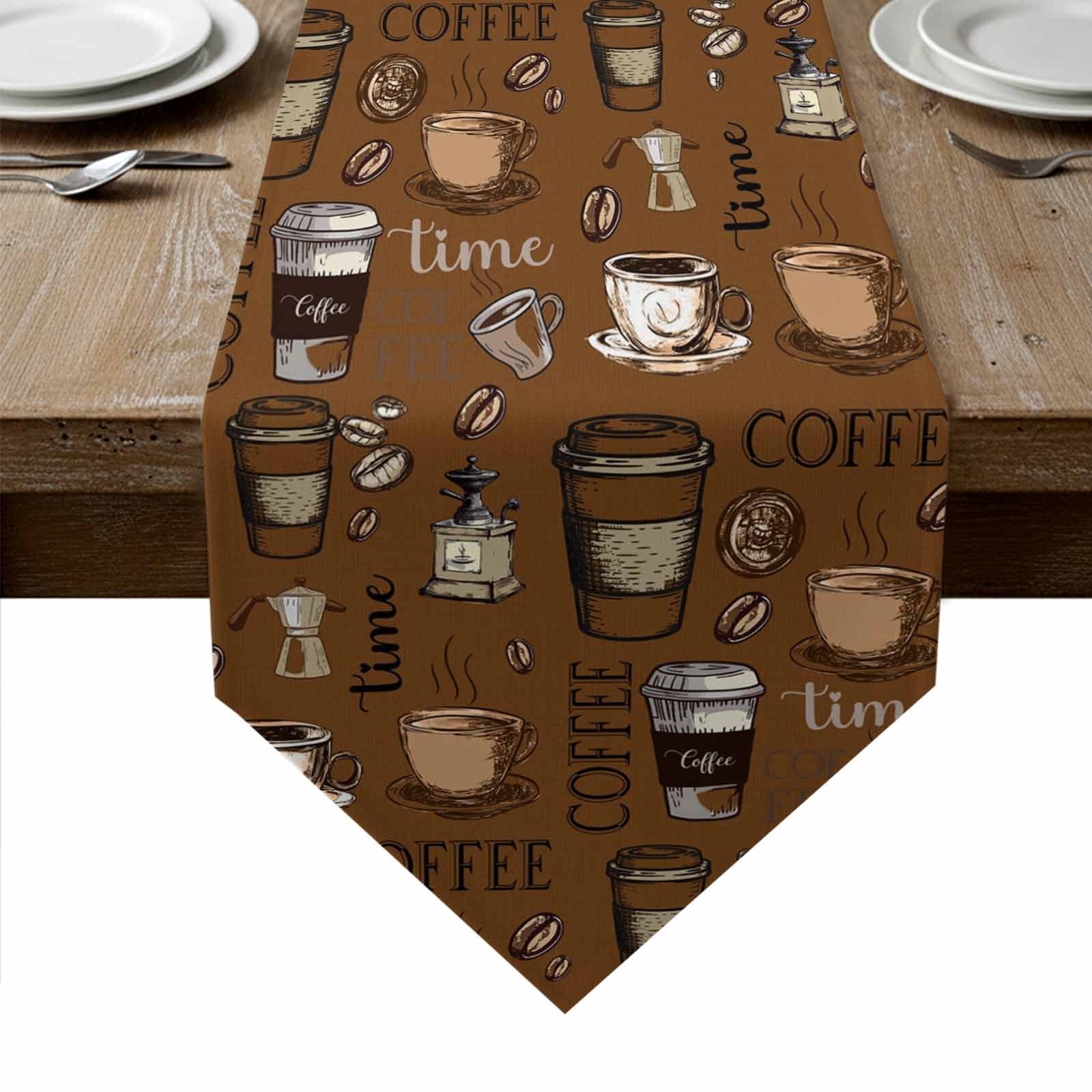 Coffee Theme Table Runner Linen Burlap Table Runner 72 Inches Long ...