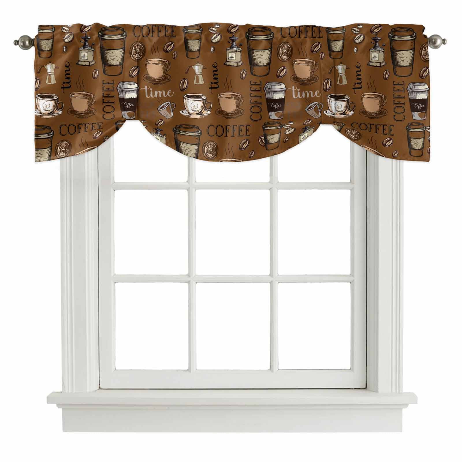 Coffee Theme Tie Up Valance Curtains for Windows, Kitchen Curtains ...