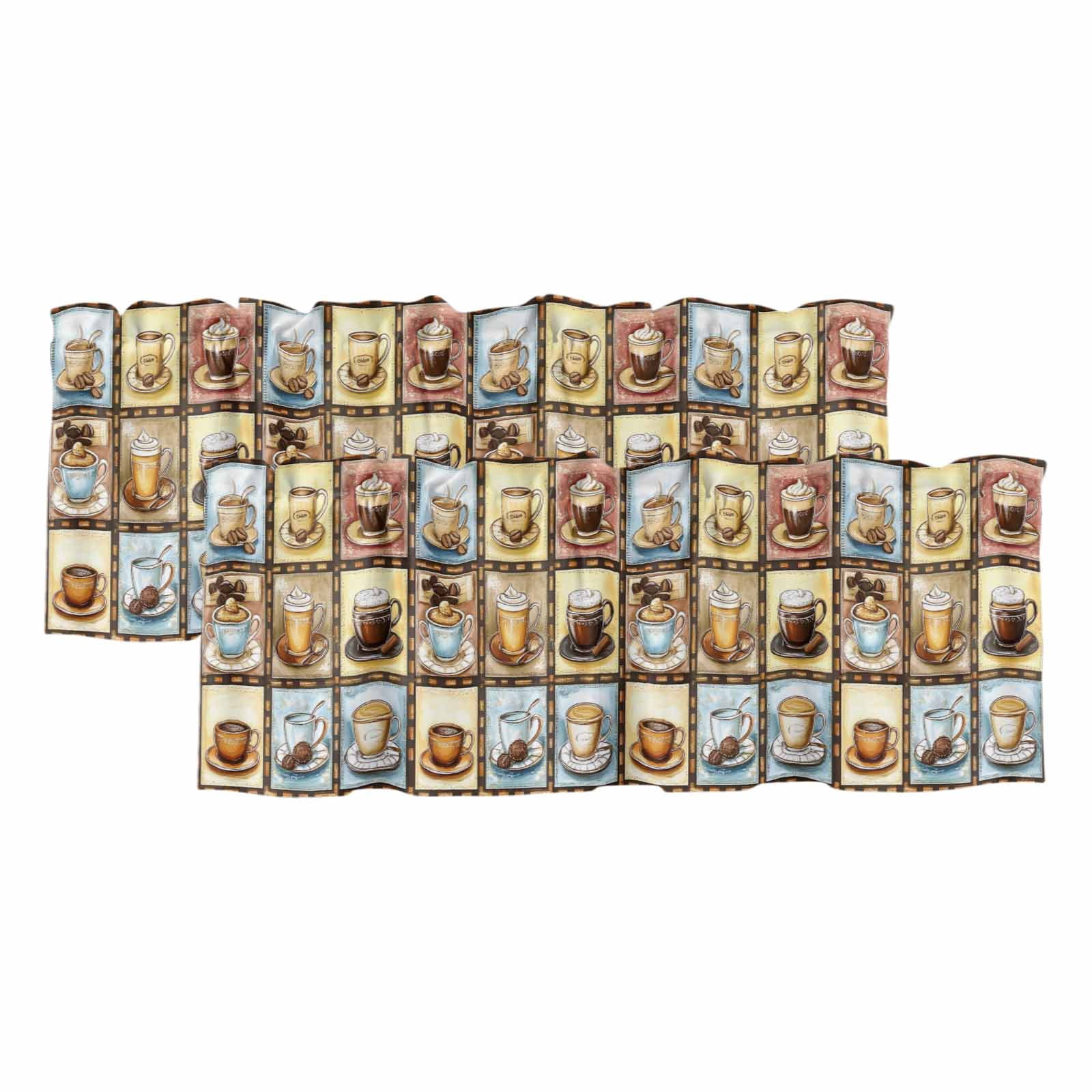 Coffee Theme Valances for Windows 2 Panels Retro Colorful Coffee Cups ...