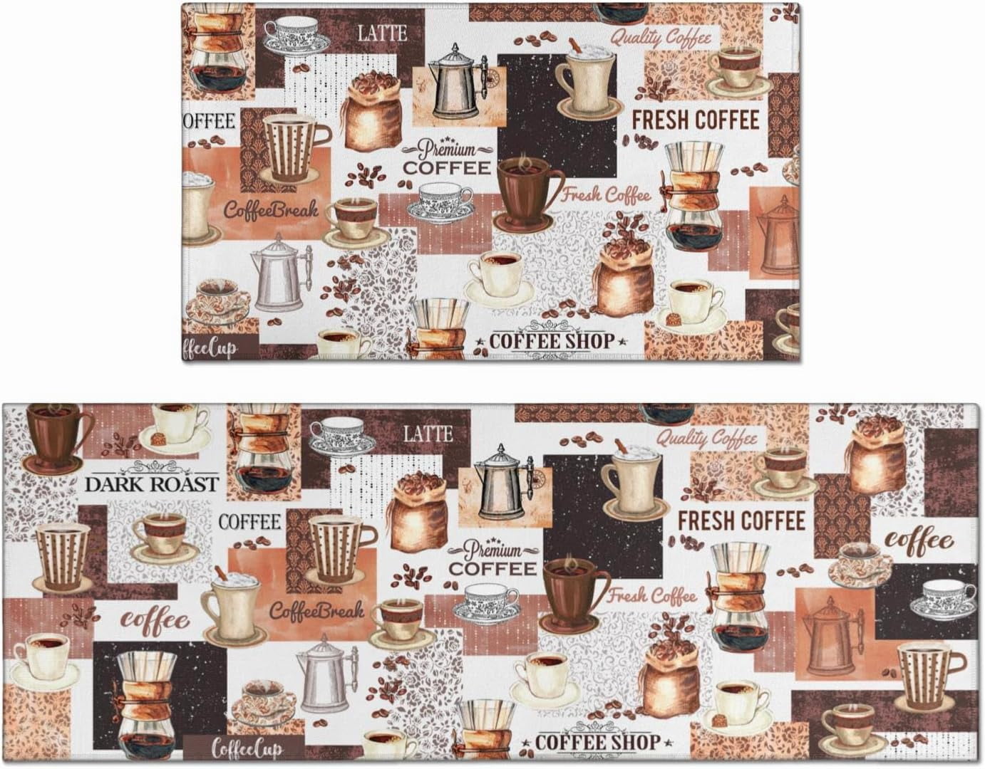 Coffee Themed Kitchen Rugs and Mats Non-Slip Washable Anti-Fatigue ...
