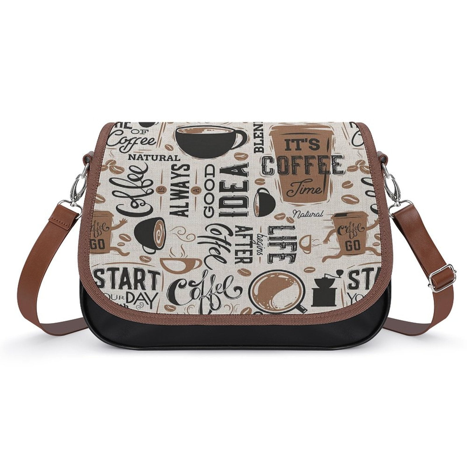 Coffee Themed Printed Shoulder Crossbody Bag Women Leather Hobo Bags ...