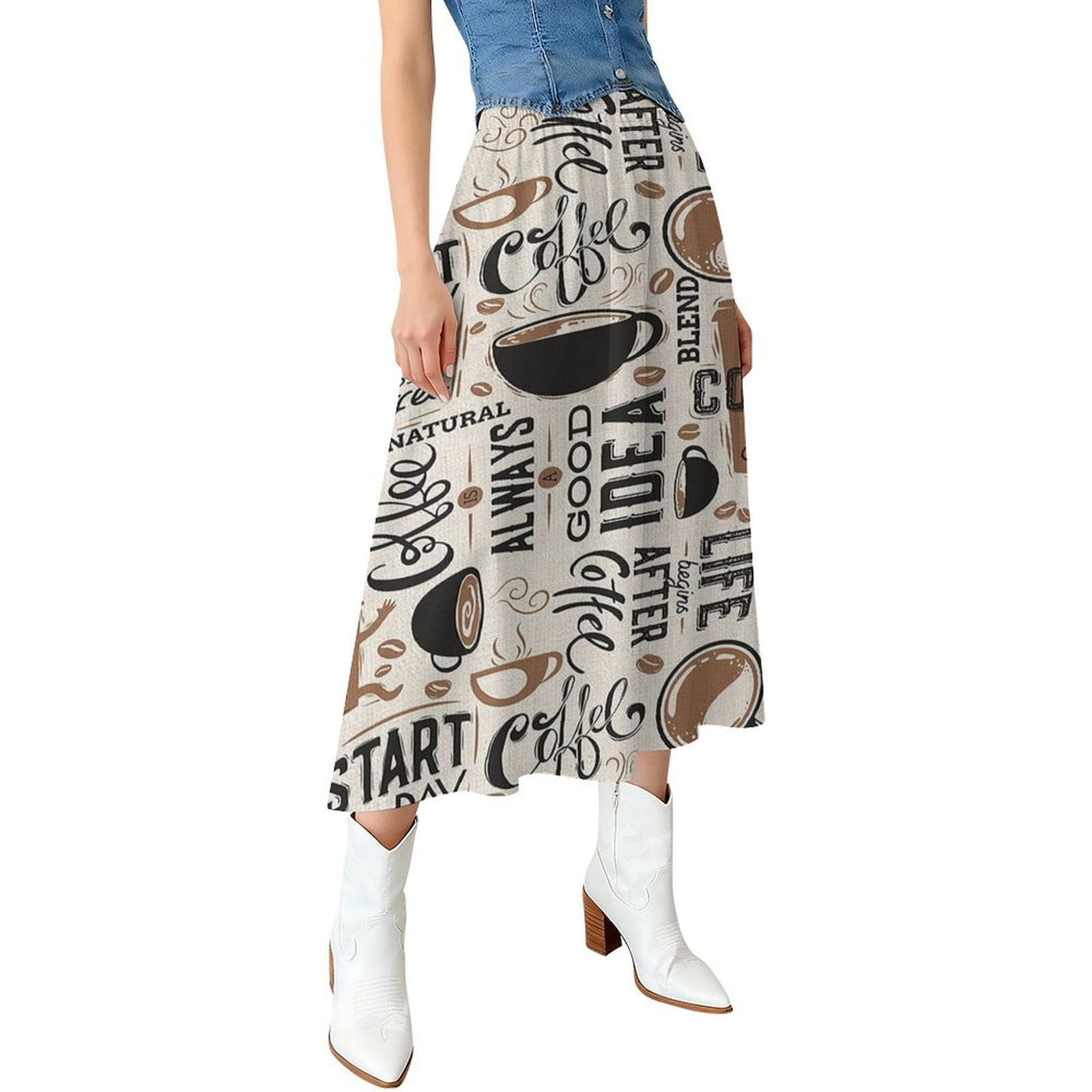 Coffee Themed Women High Waist Midi Skirt Elegant Midi Skirt High Waist ...