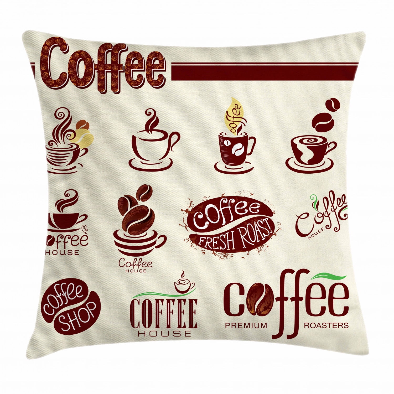 Coffee Throw Pillow Cushion Cover, Coffee House Pattern Abstract Set of ...