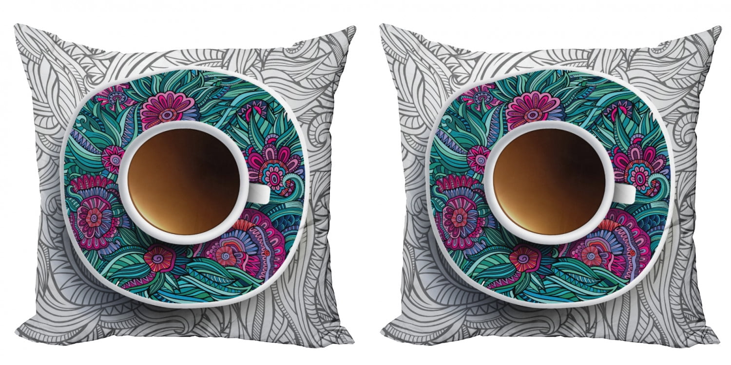 Ambesonne Coffee Throw Pillow Cover 2 Pack, Coffee and Herbal Tea, 16 ...