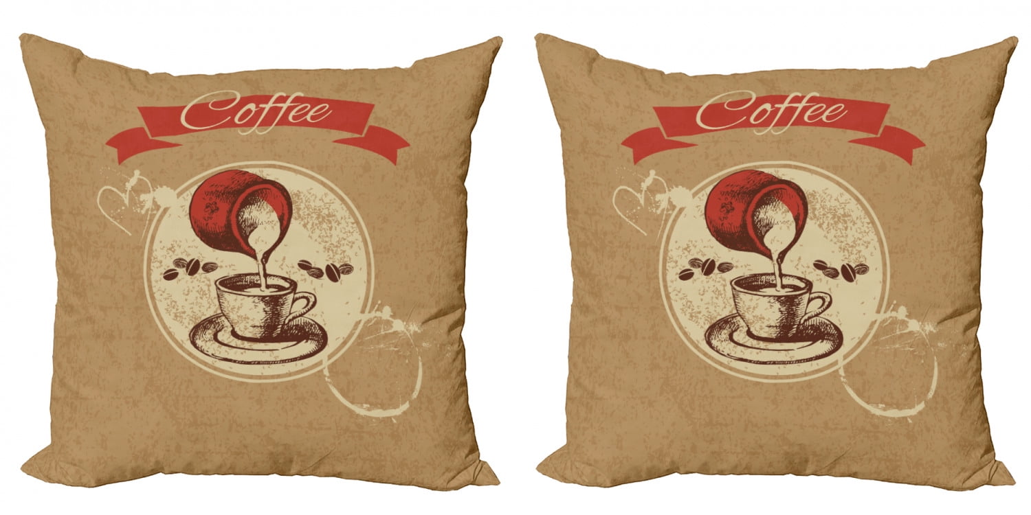 Ambesonne Coffee Throw Pillow Cover 2 Pack, Milky Taste Vintage Look ...