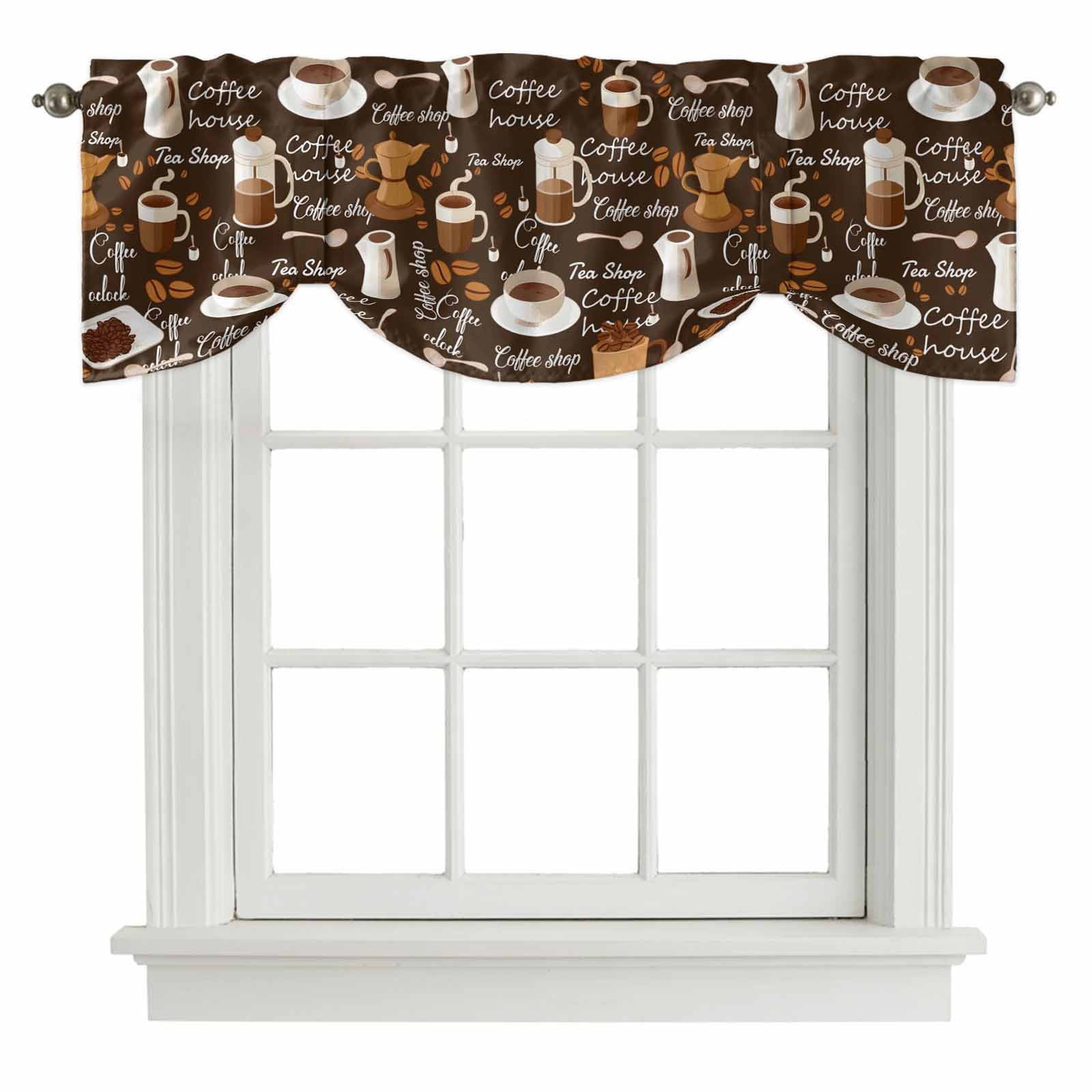 Coffee Tie Up Valance Curtains for Windows, Kitchen Curtains Window ...