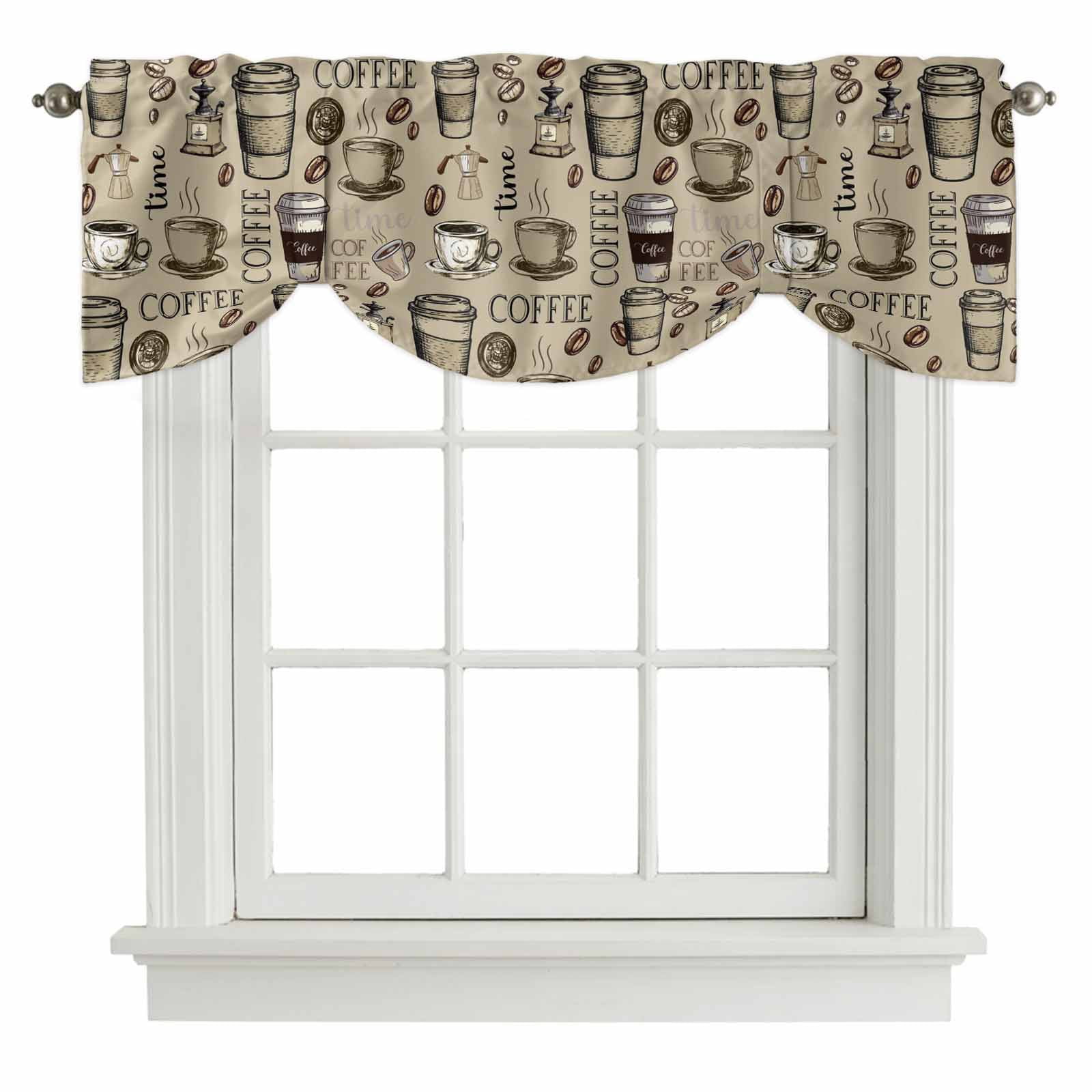 Coffee Tie Up Valance Curtains for Windows, Kitchen Curtains Window ...