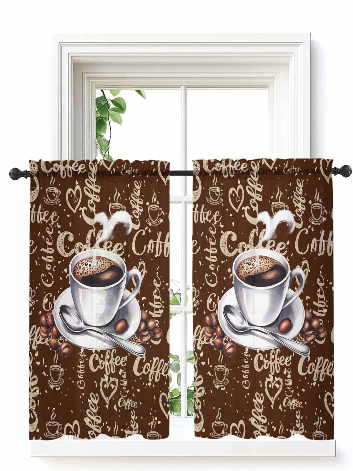 Coffee Tier Curtains 45 Inch Length, Sheer Curtains for Bedroom Living ...