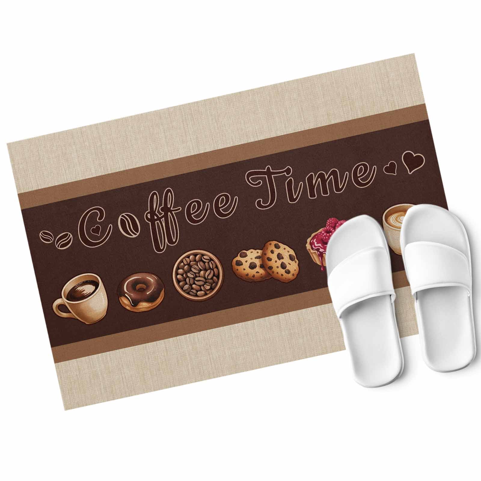 Coffee Time Beans Door Mat Desserts Vintage Linen Texture Farmhouses ...