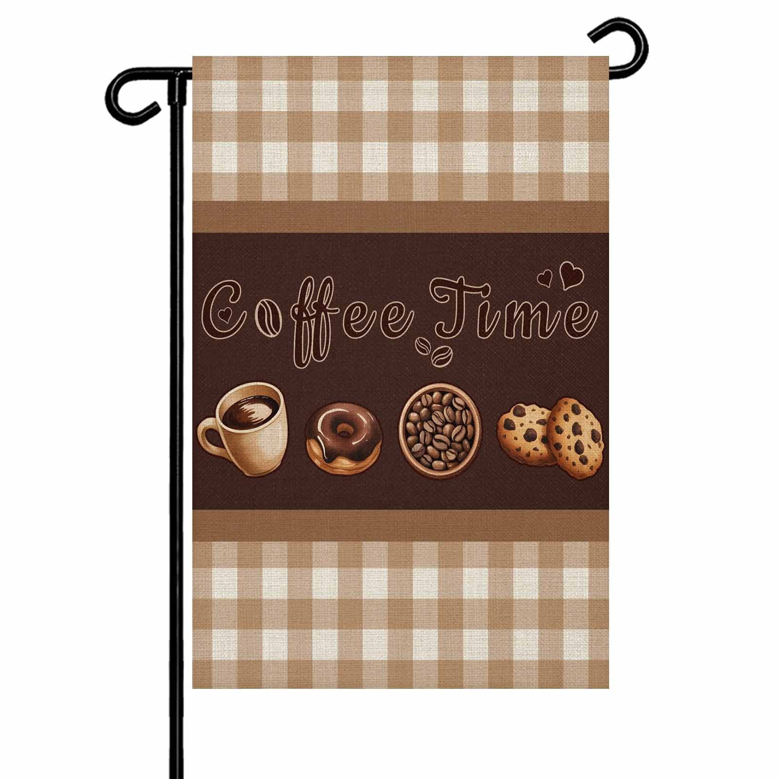 Coffee Time Beans Garden Flag 28x40 Inch Desserts Vintage Brown Plaid ...