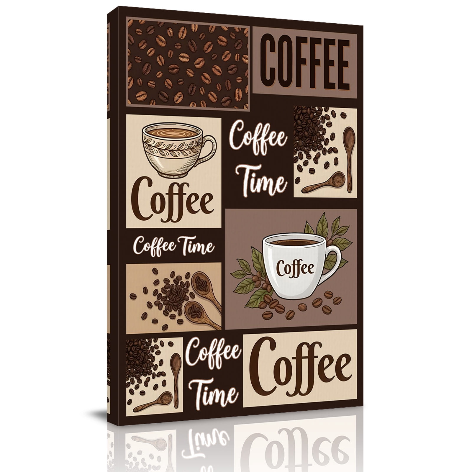 Coffee Time Canvas Wall Art for Living Room, Retro Coffee Beans Dark ...