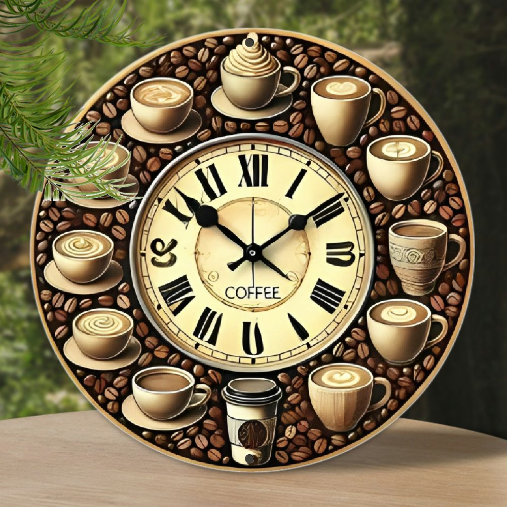 Coffee Time Coffee Bean Clock, Vintage Round Metal Wall Art, 8x8 Inch ...