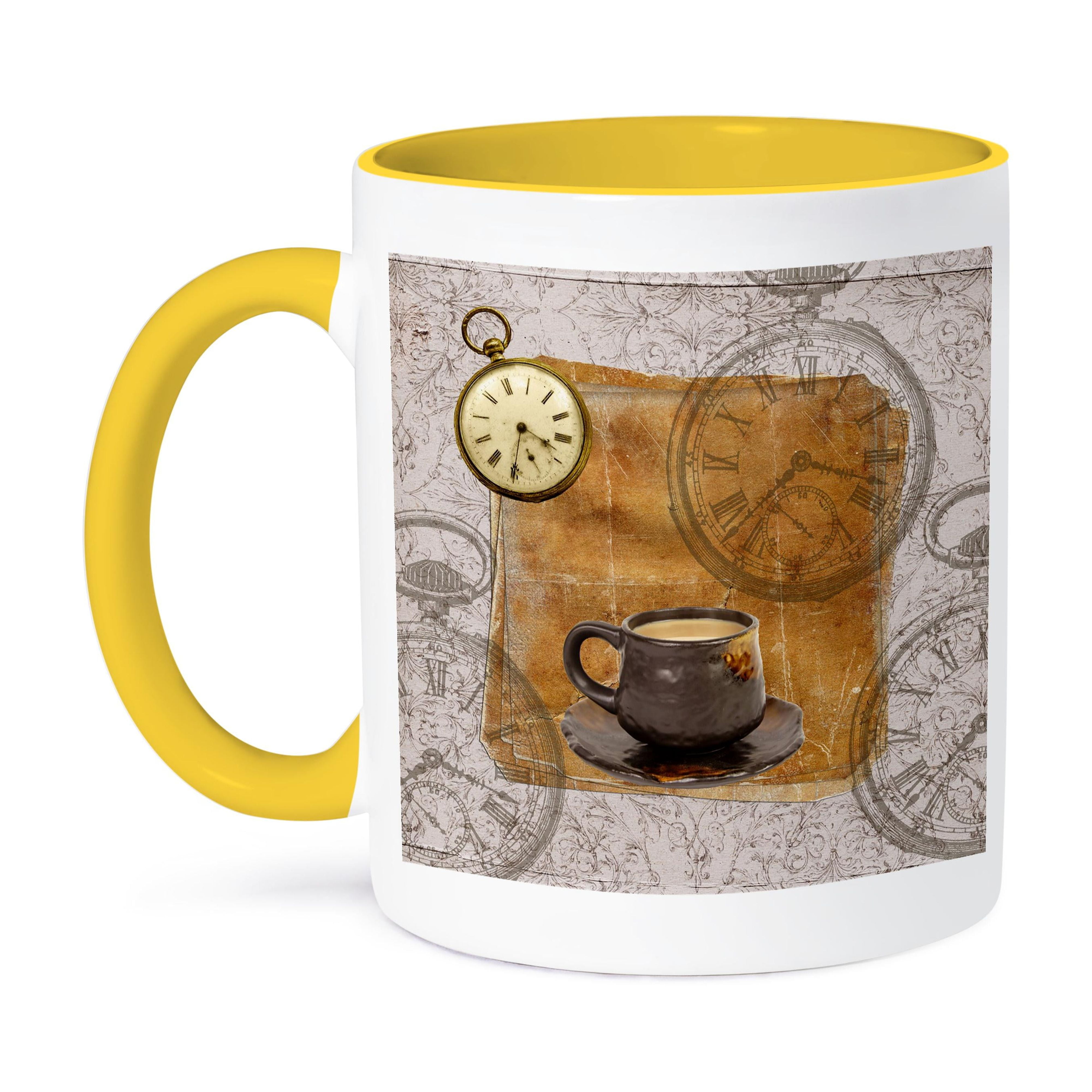 3dRose, Coffee Time Coffee Cup with Stop Watches Vintage, 11oz Two-Tone ...