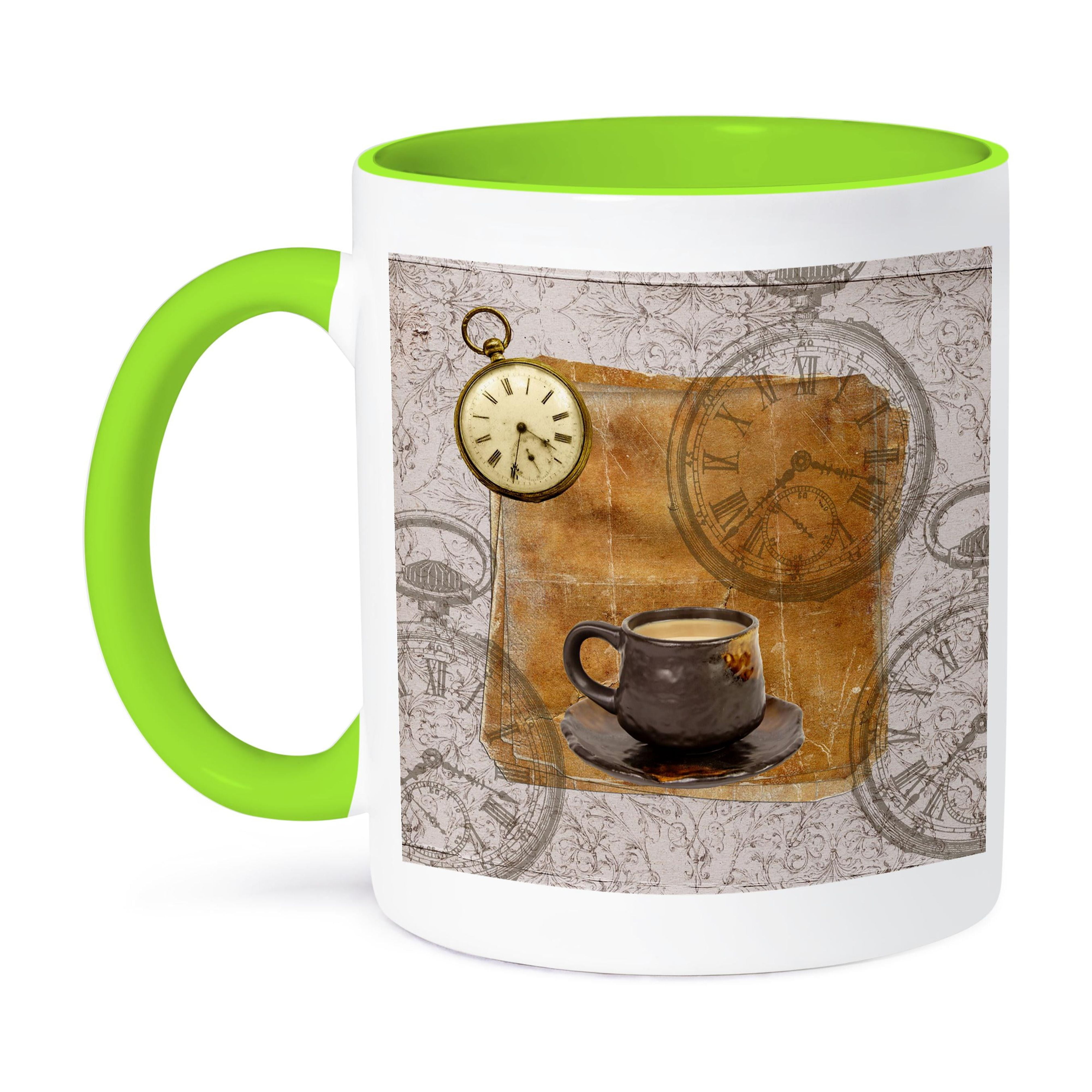 3dRose, Coffee Time Coffee Cup with Stop Watches Vintage, 15oz Two-Tone ...