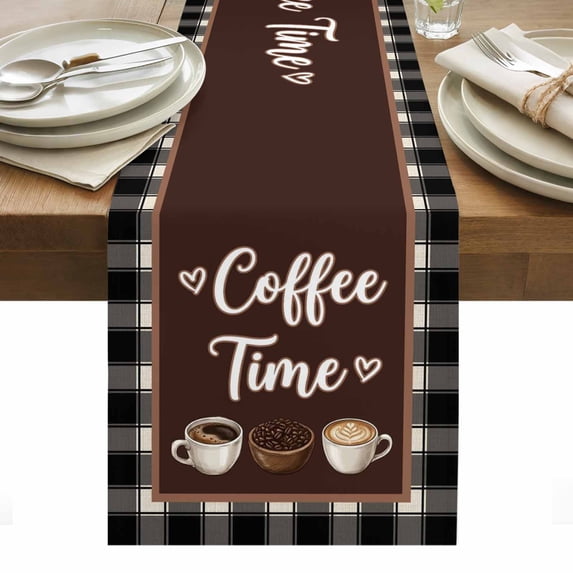 Coffee Time Cotton Linen Table Runner Retro Brown Coffee Beans Cup ...