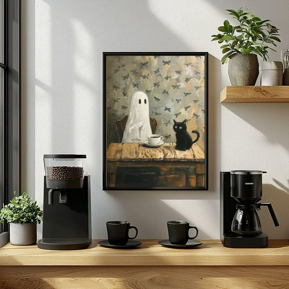 Coffee Time Ghost And Black Cat Poster, Spooky Wall Art, Whimsigoth Print, Farmhouse Art,, F073 ...
