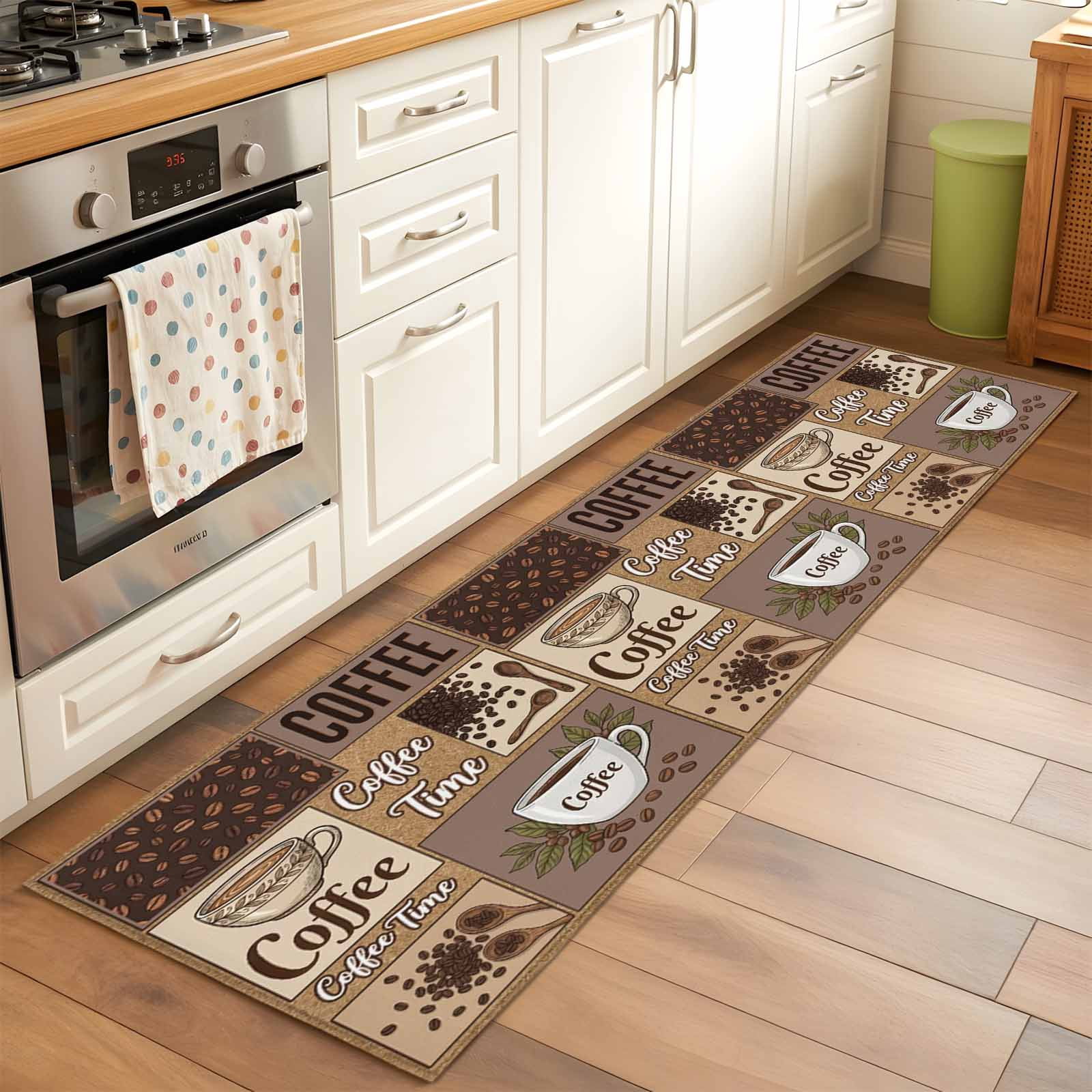 Coffee Time Hallway Washable Runner Rug 2x6 Retro Coffee Beans Brown ...