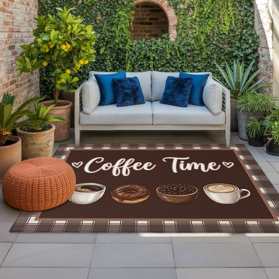 Coffee Time Indoor Outdoor Rugs 5x8 Ft, Retro Brown Coffee Beans Cup ...