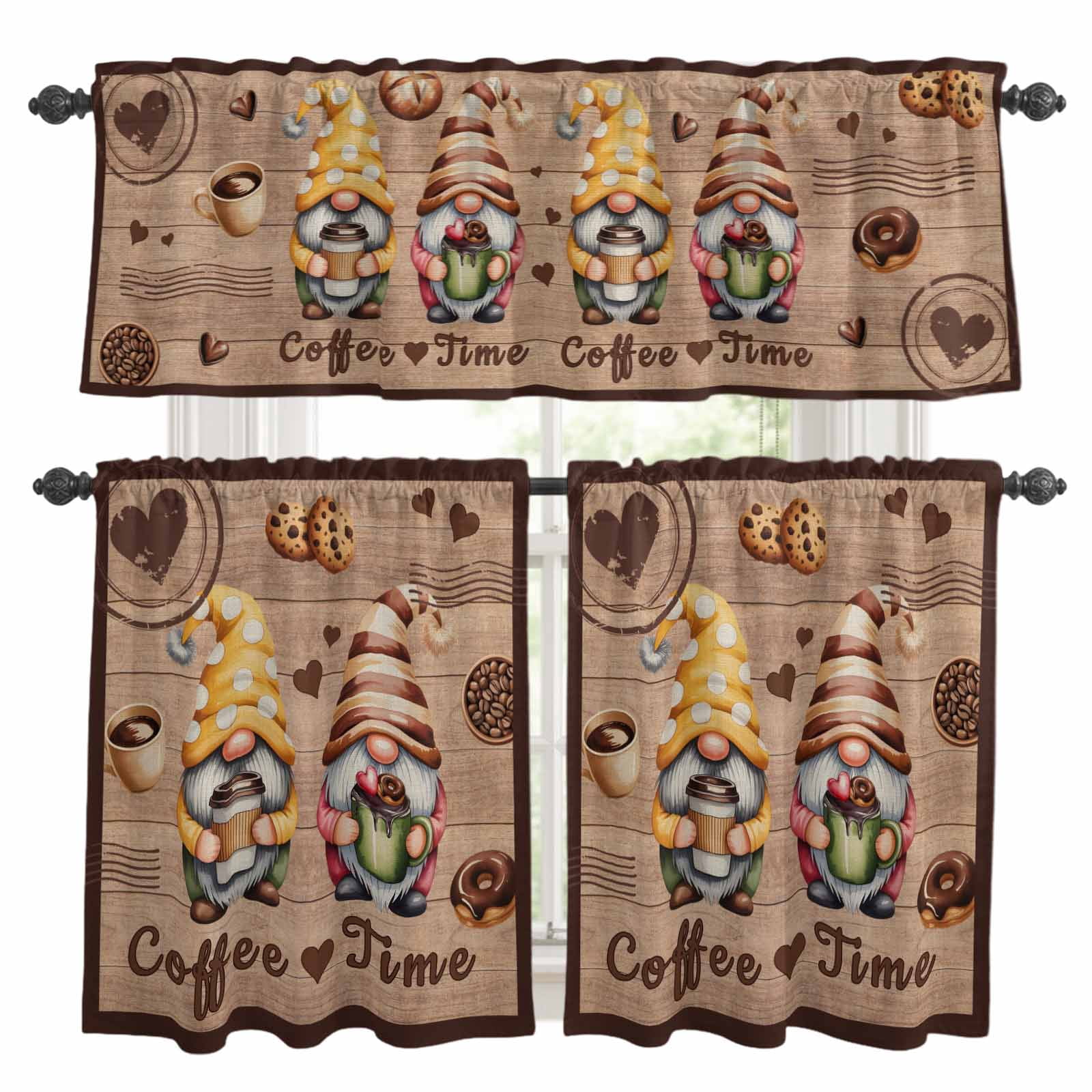 Coffee Time Kitchen Curtains Set for Windows, Gnome Desserts Dwarfs ...
