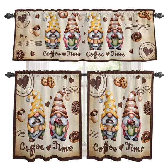 Coffee Time Kitchen Curtains Set for Windows, Gnome Desserts Dwarfs ...