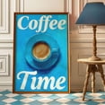 Coffee Time Kitchen Poster with Retro Blue Cup Illustration Unframed ...