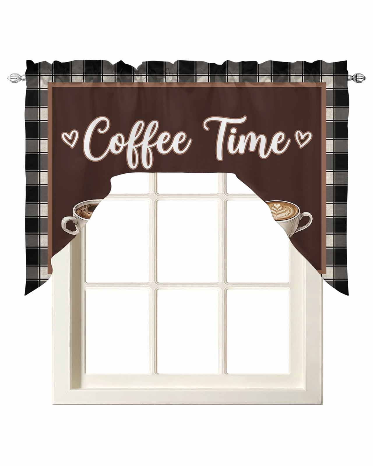 Coffee Time Kitchen Swag Valances for Windows, Vintage Farmhouse Coffee ...