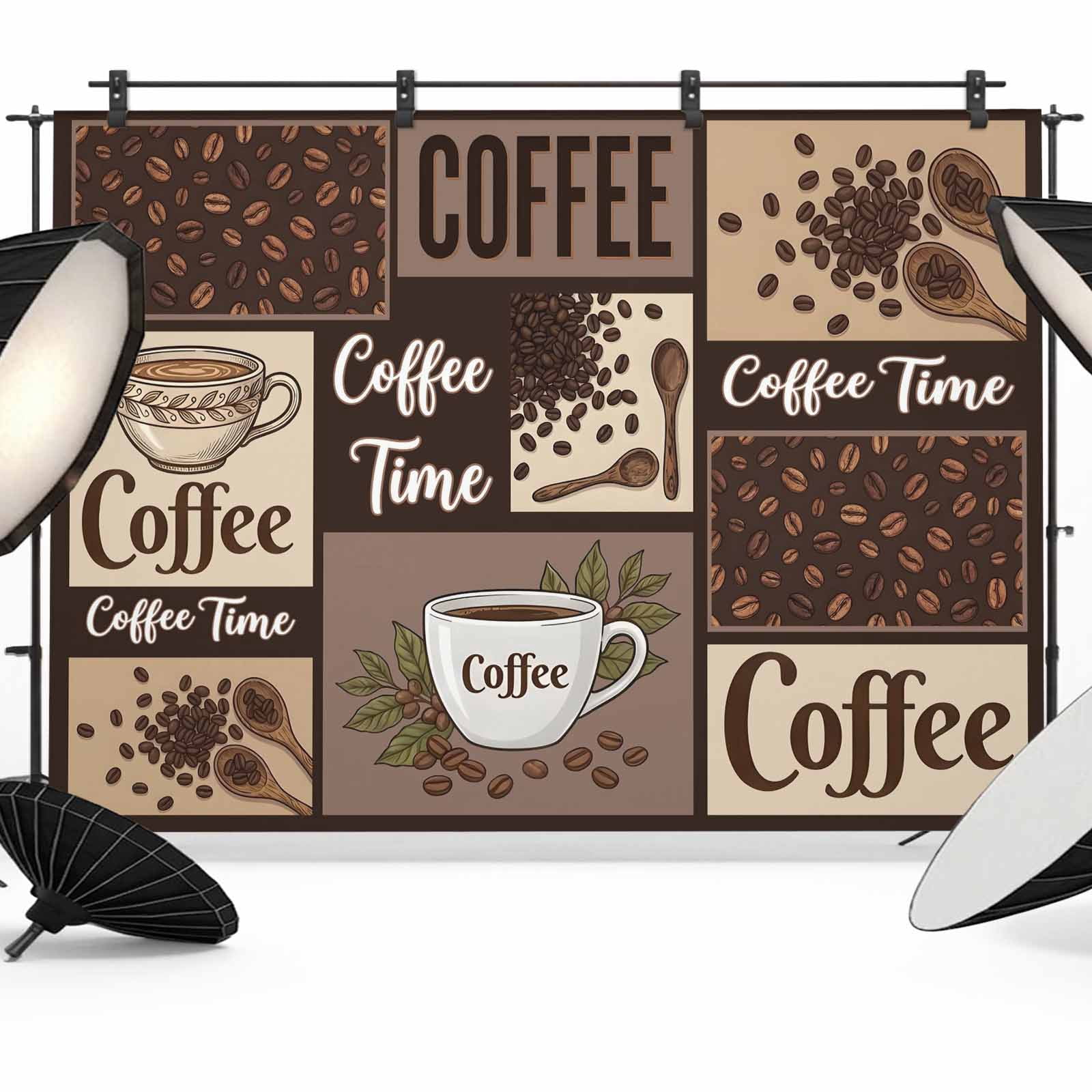 Coffee Time Photography Backdrop 10x8FT, Retro Coffee Beans Dark Brown ...