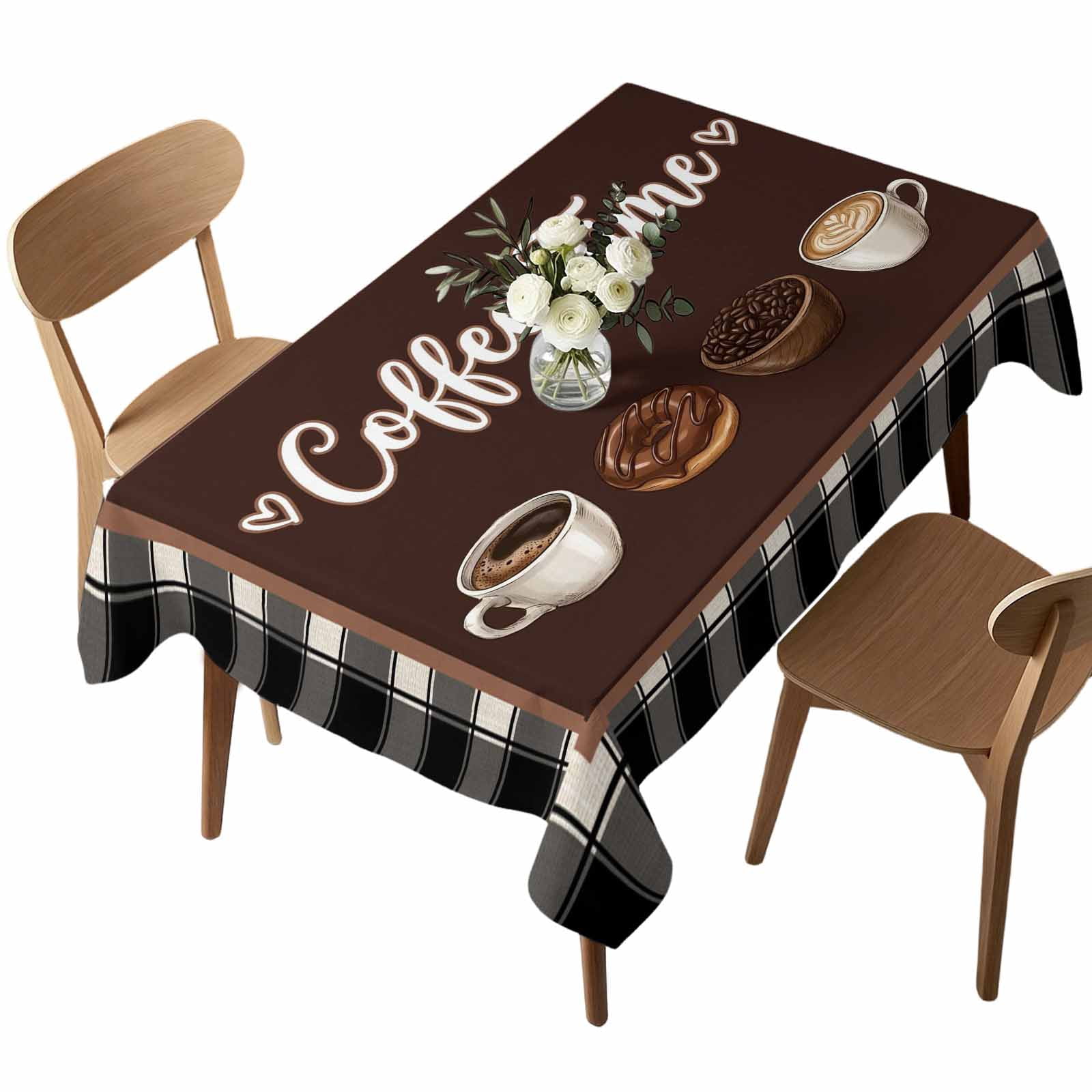 Coffee Time Rectangle Tablecloth Retro Brown Coffee Beans Cup Black ...