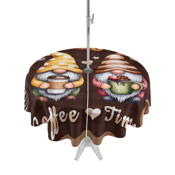 Coffee Time Round Outdoor Tablecloth with Umbrella Hole Gnome Desserts ...