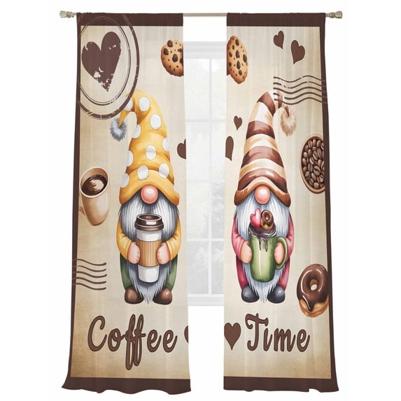 Coffee Time Sheer Curtains 2 Panels Set Gnome Desserts Dwarfs Bean ...
