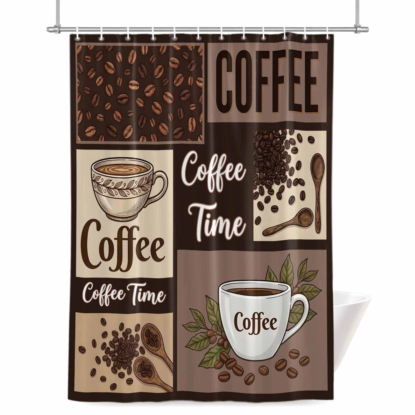 Coffee Time Shower Curtains for Bathroom, Retro Coffee Beans Dark Brown ...