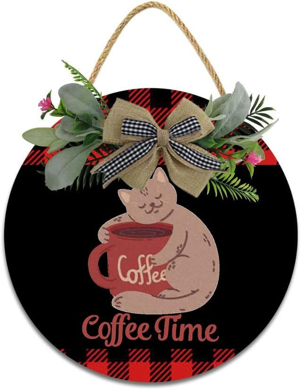 Coffee Time Sign Round Wood Sign For Front Door Farmhouse Home Kitchen ...