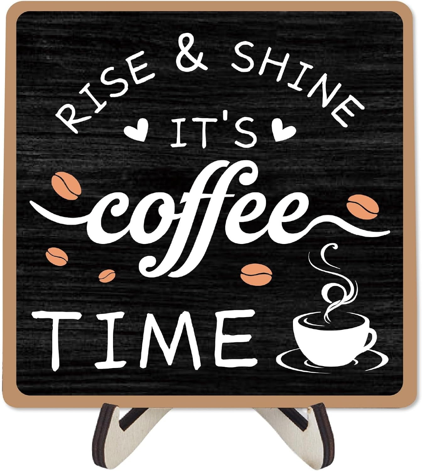 Coffee Time Sign Wood Coffee Plaque Black Square 5.9 x 5.9 Inch Words ...