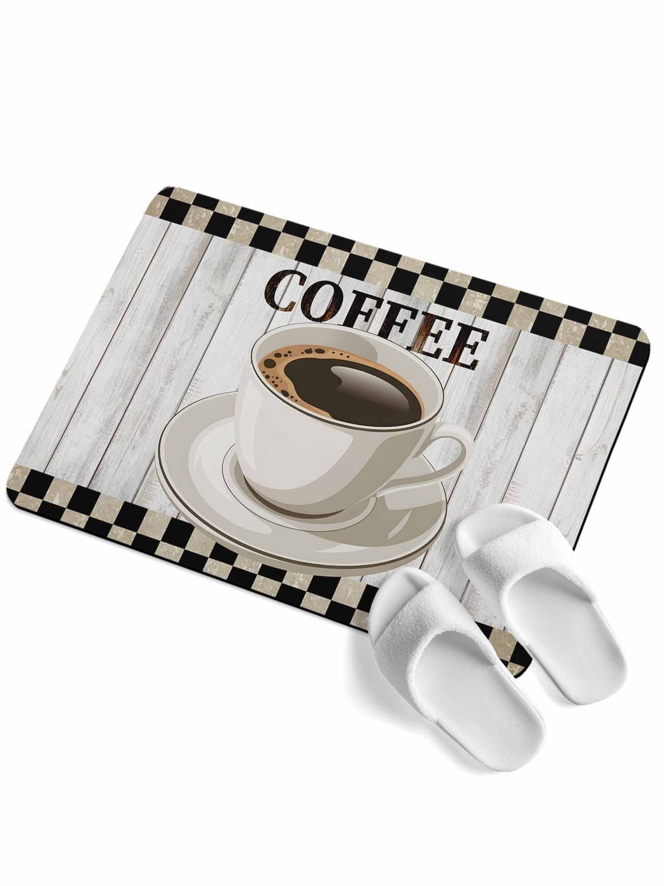 Coffee Time Soft Diatomaceous Earth Mat, Vintage Hot Drink Brown Plaid ...