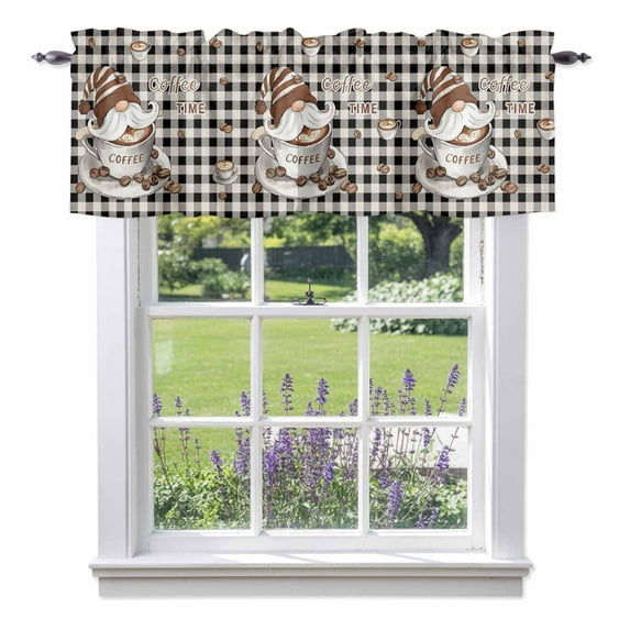 Coffee Time Valances for Windows, Brown Gnome Black Buffalo Plaid ...