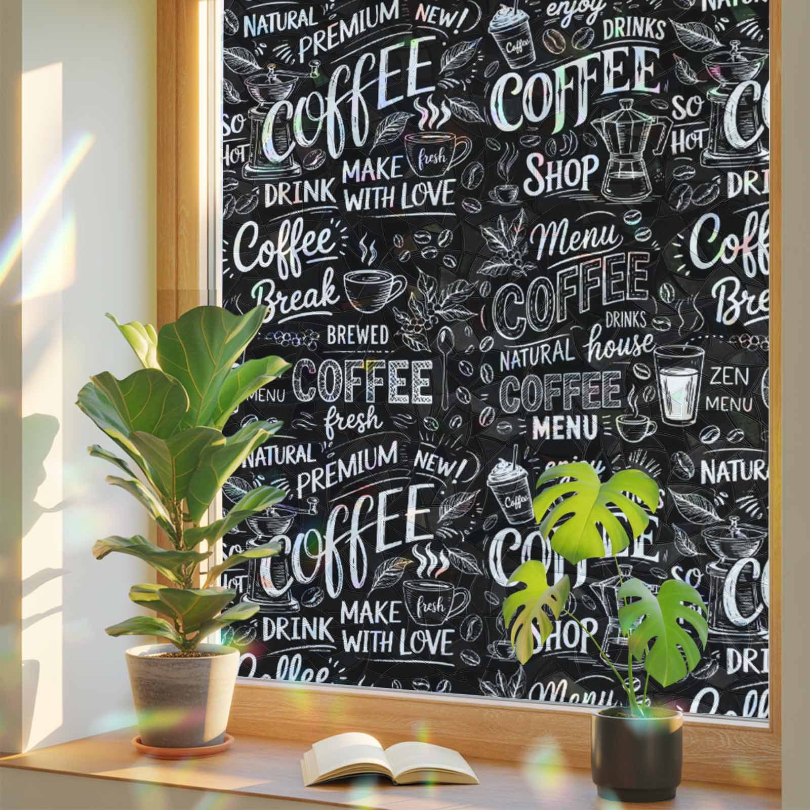 Coffee Time White Quote on Black Window Privacy Film, Rainbow Film ...