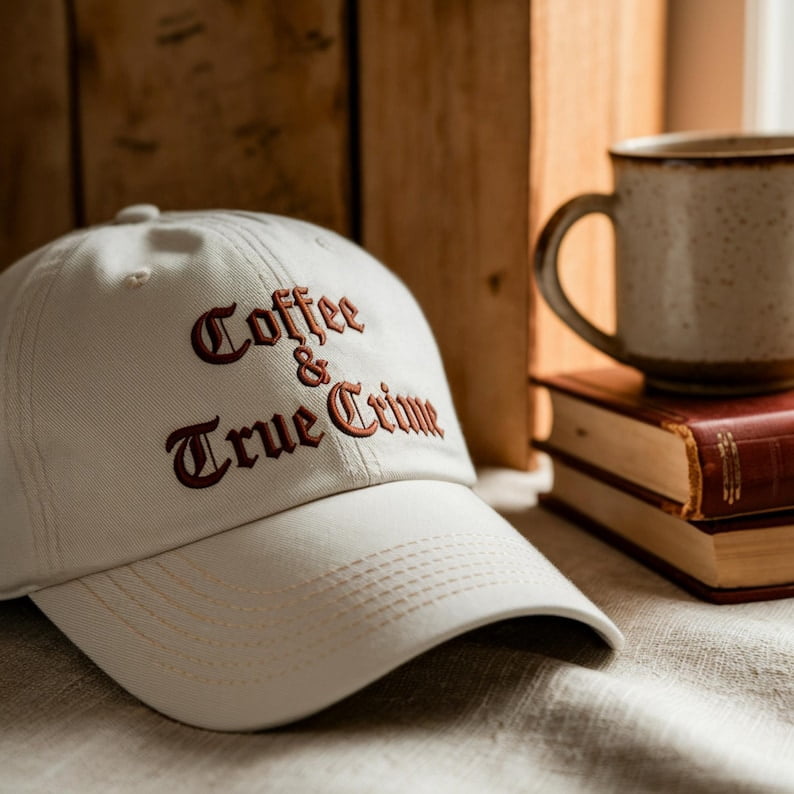 Coffee True Crime Embroidered Washed Cotton Baseball Cap, Podcast Fan ...