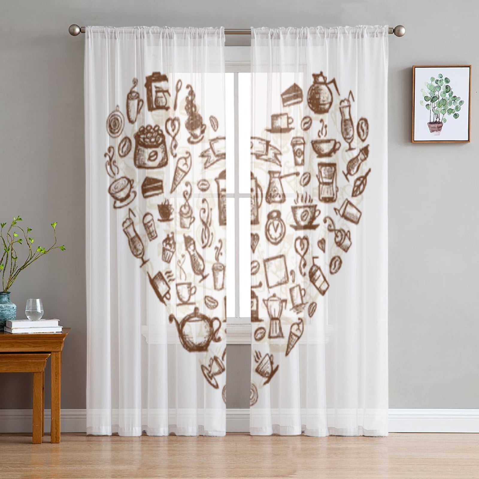 Coffee Tulle Curtains for Living Room ration Modern Chiffon Sheer Voile ...