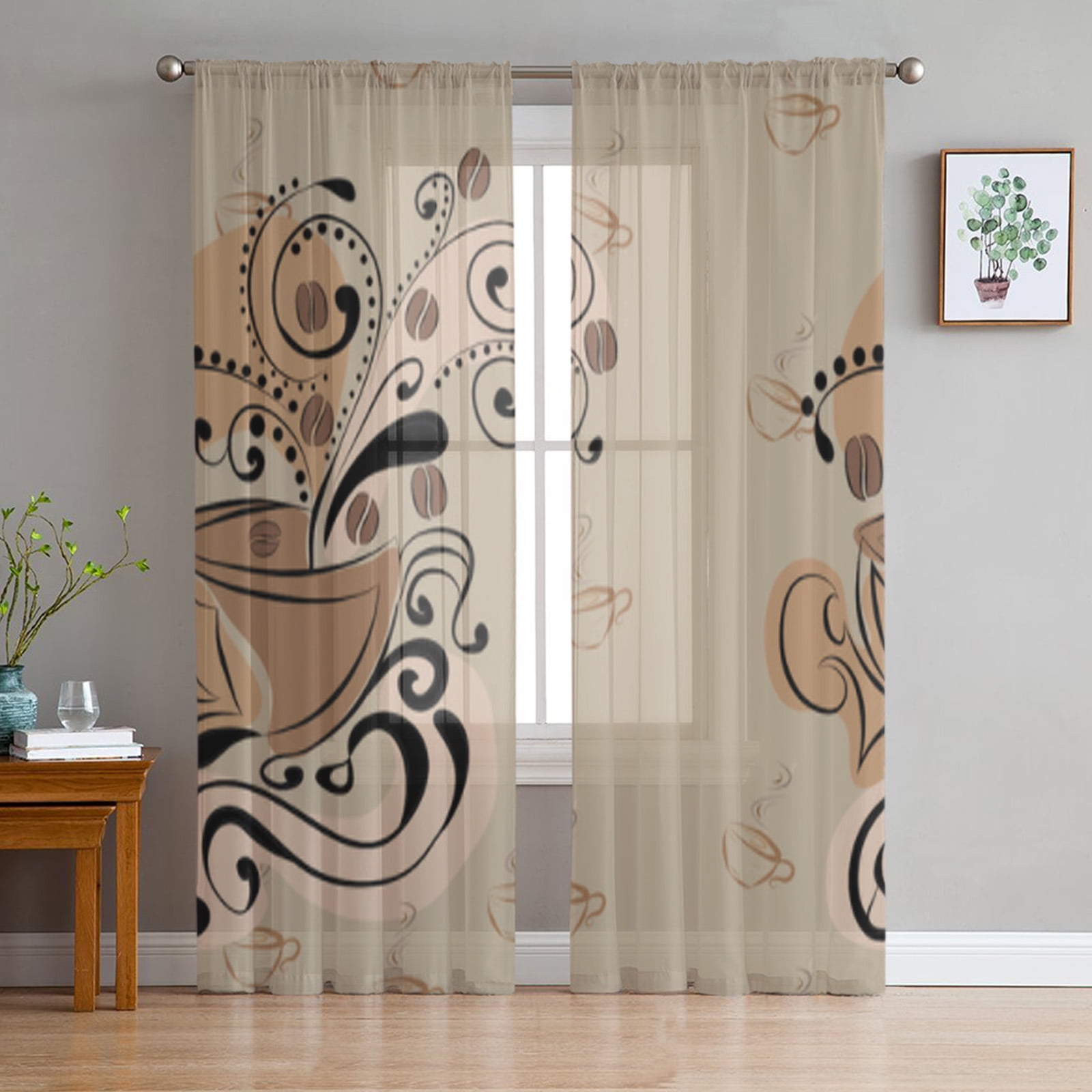 Coffee Tulle Curtains for Living Room ration Modern Chiffon Sheer Voile ...
