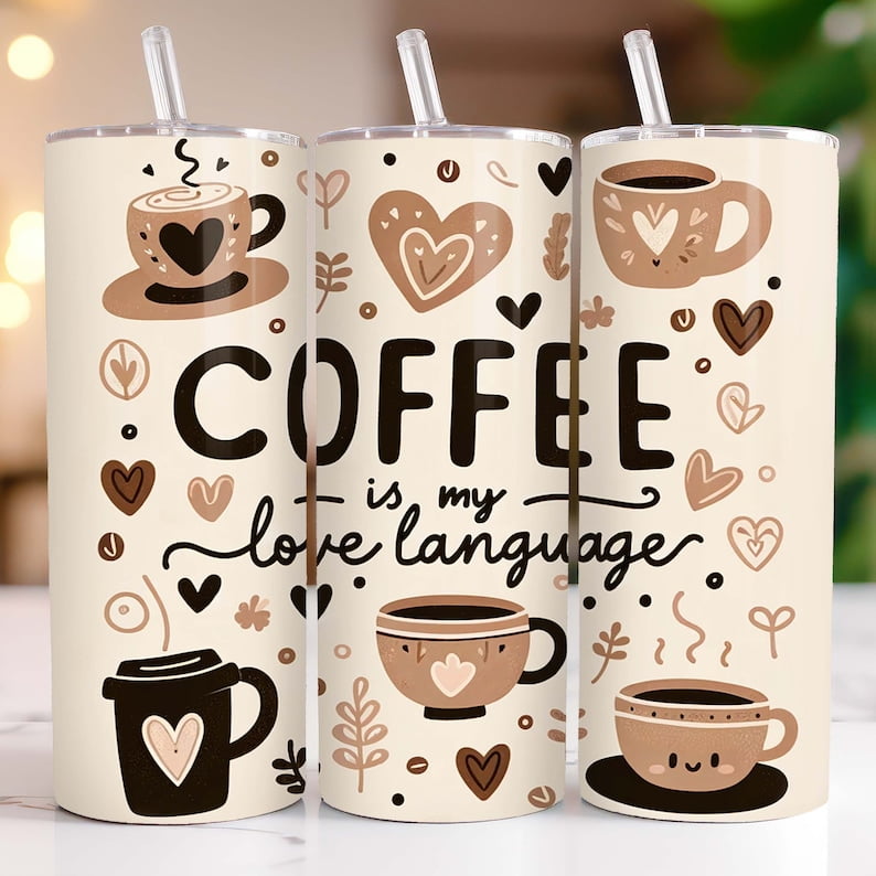 Coffee Tumbler Wrap, 20oz Skinny Tumbler Sublimation Design Coffee Love ...