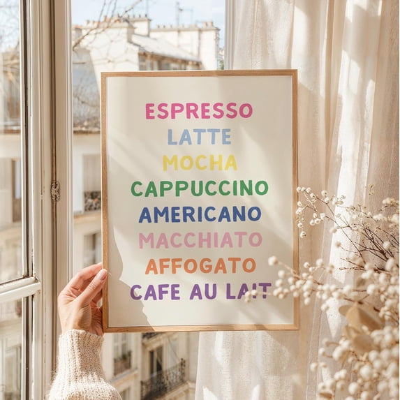 Coffee Types Art Poster Cute Bar Decor Trendy Kitchen Wall Espresso ...