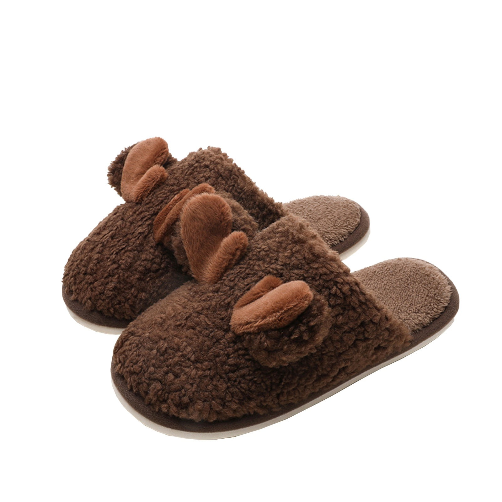 Coffee Unisex Casual Round Toe Plush Slippers Indoor Home Warm Soft ...