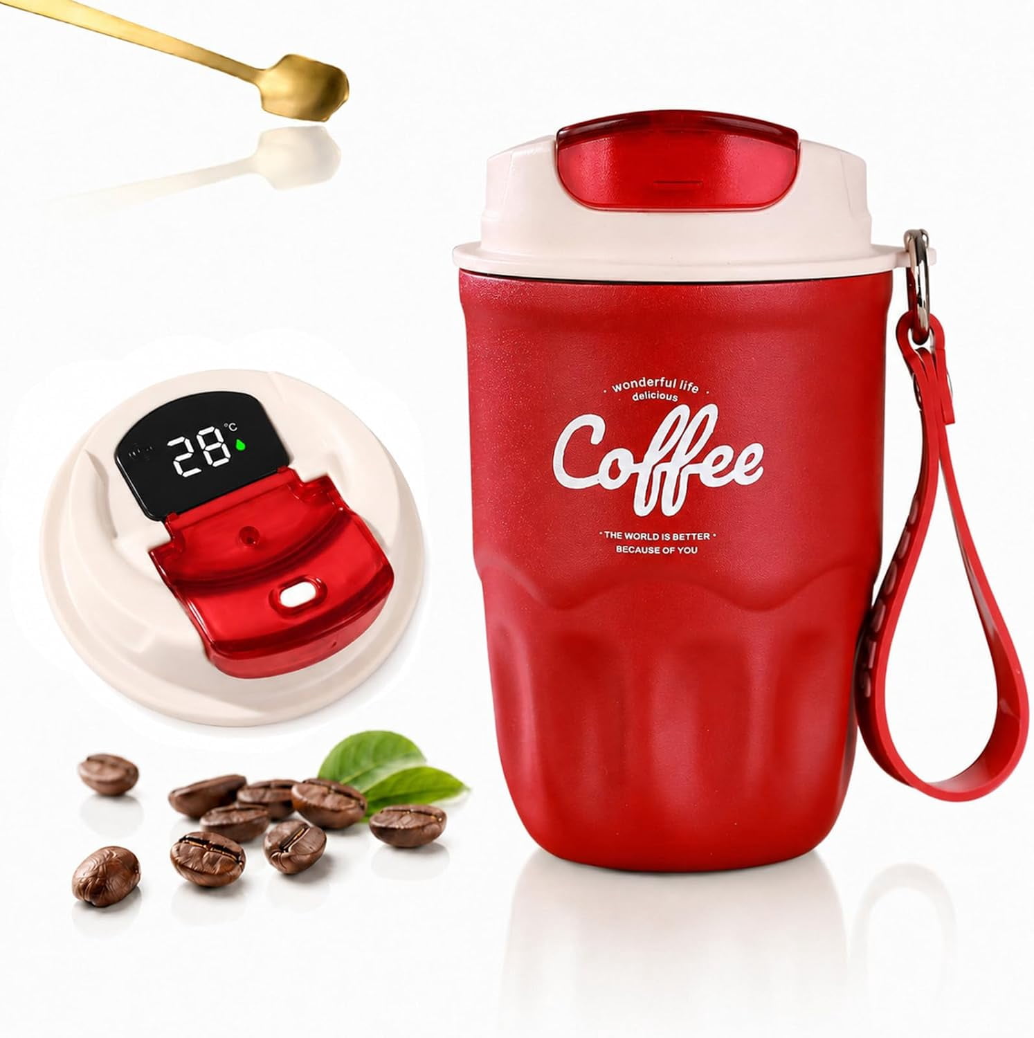 Coffee Vacuum Flask, Stainless Steel Coffee Cup with Lid & Handle ...