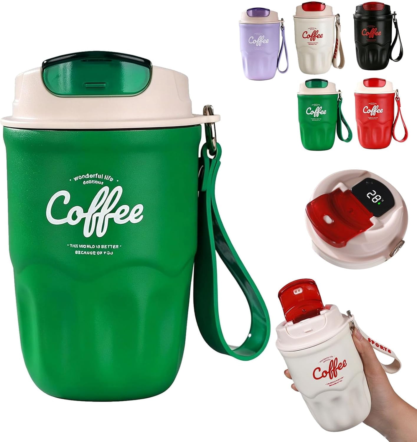 Coffee Vacuum Flask, Temperature Display, 12oz Portable Coffee Cup with ...