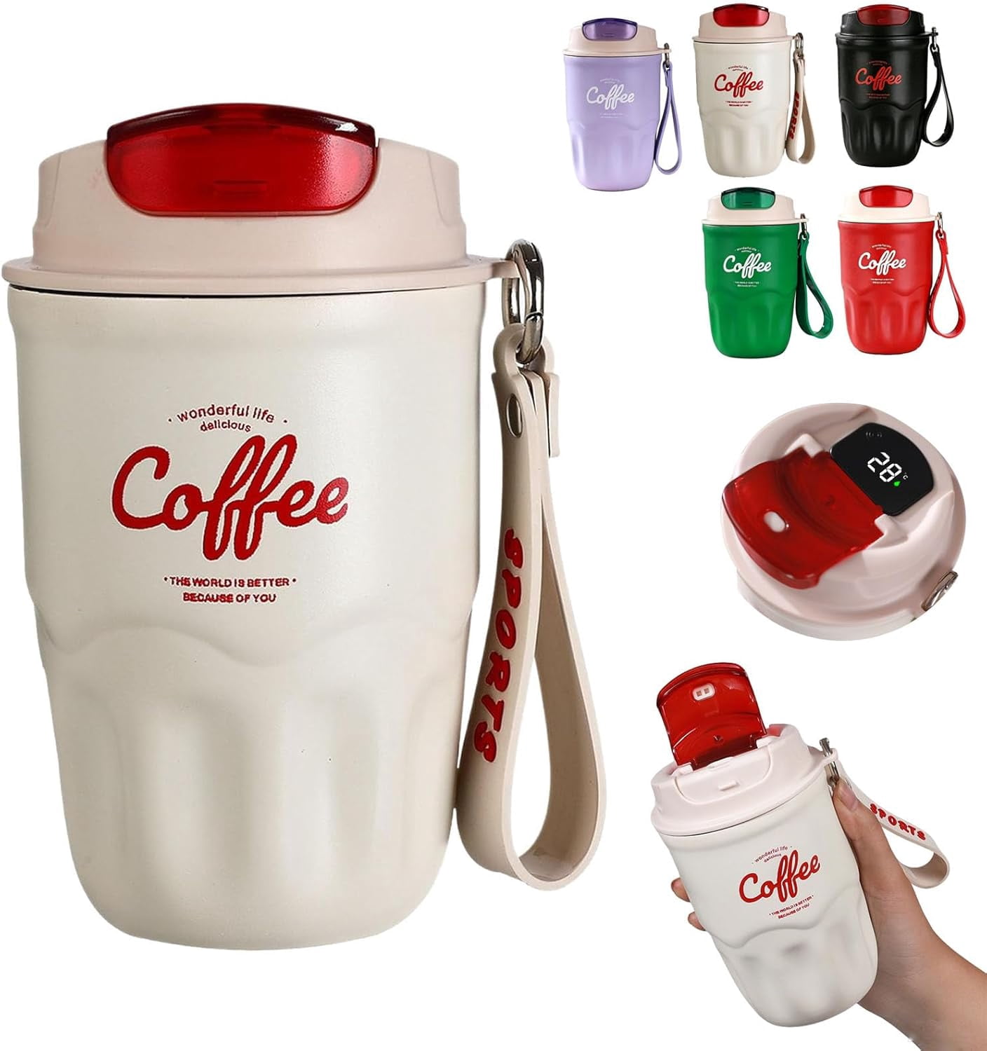 Coffee Vacuum Flask, Temperature Display, 12oz Portable Coffee Cup with ...