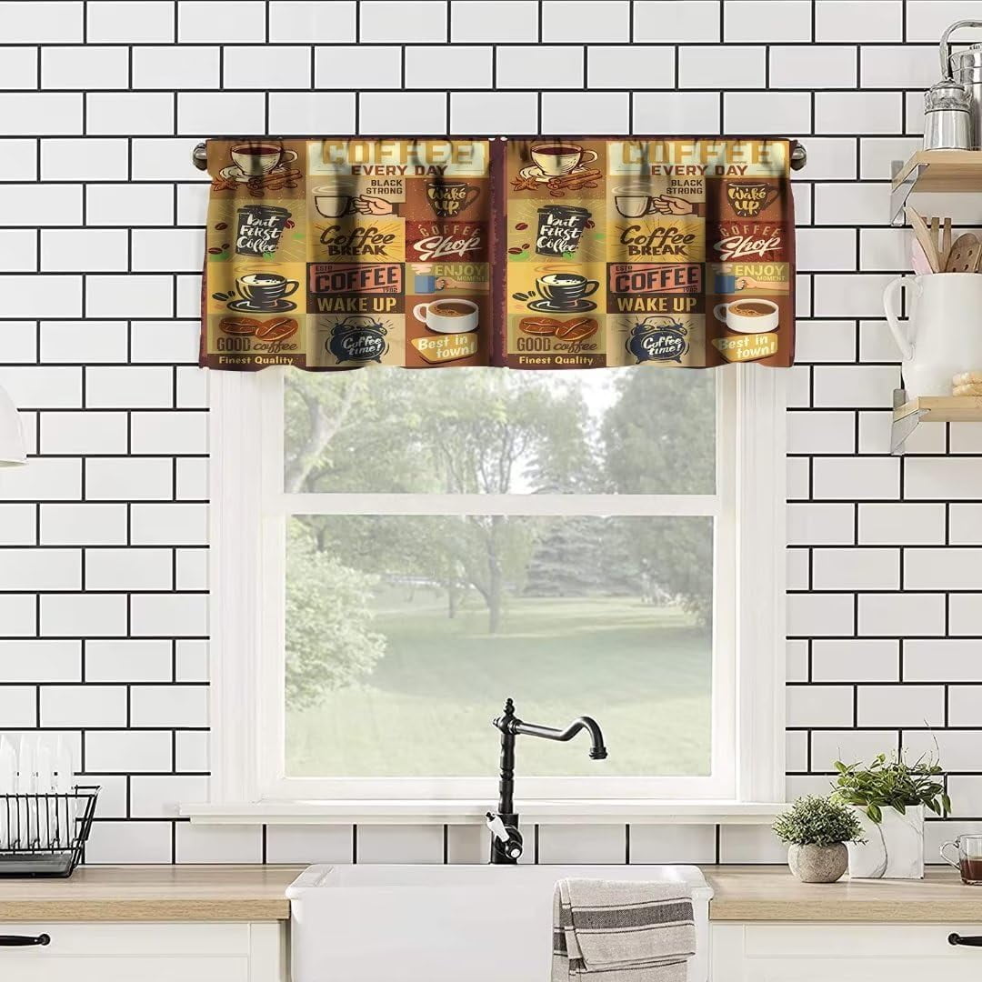Coffee Valance Curtain, Coffee Shop and Coffee Set Coffee Emblems ...
