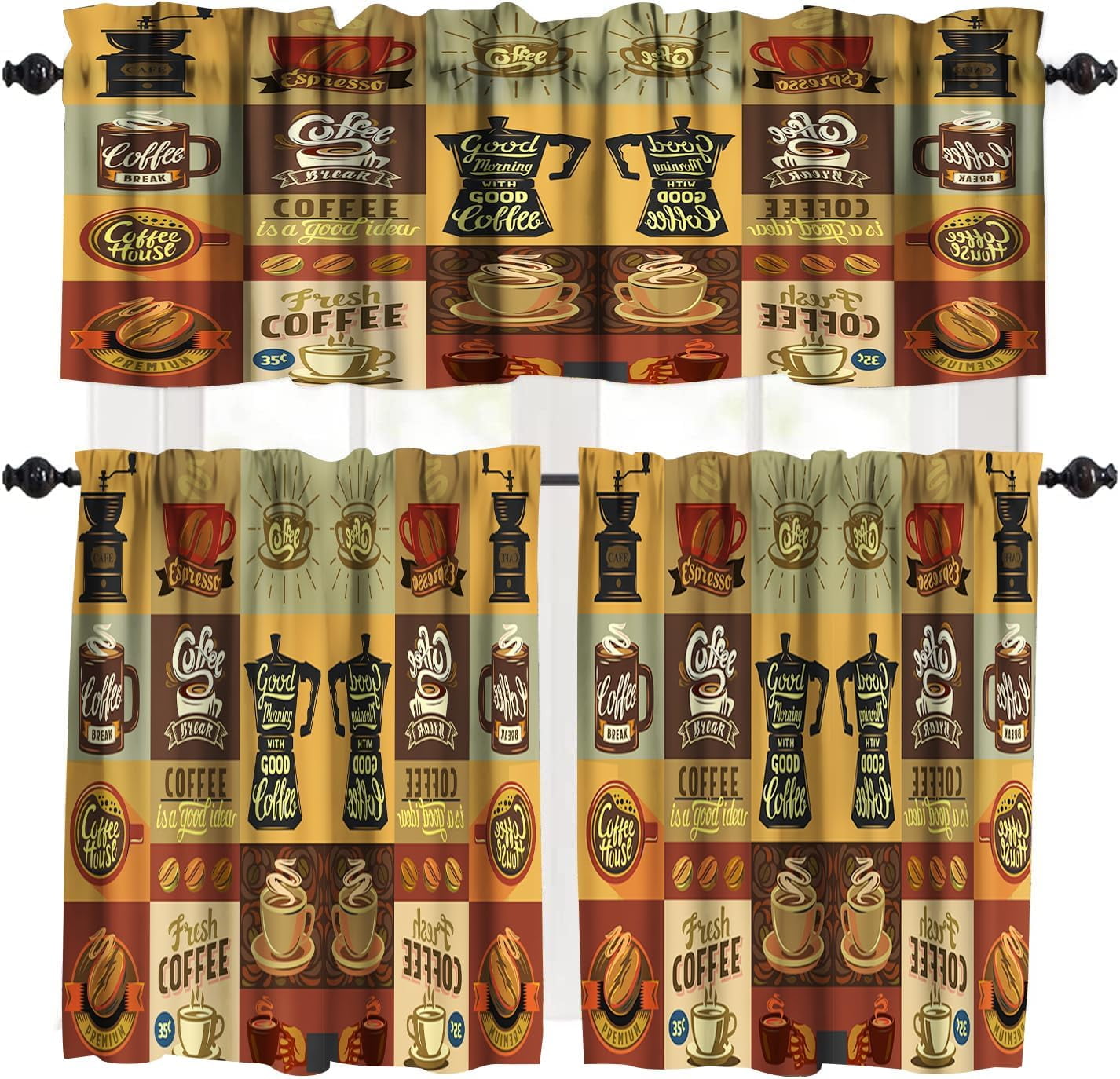 Coffee Valance Curtain, Coffee Shop and Coffee Set Vintage Coffee Theme ...