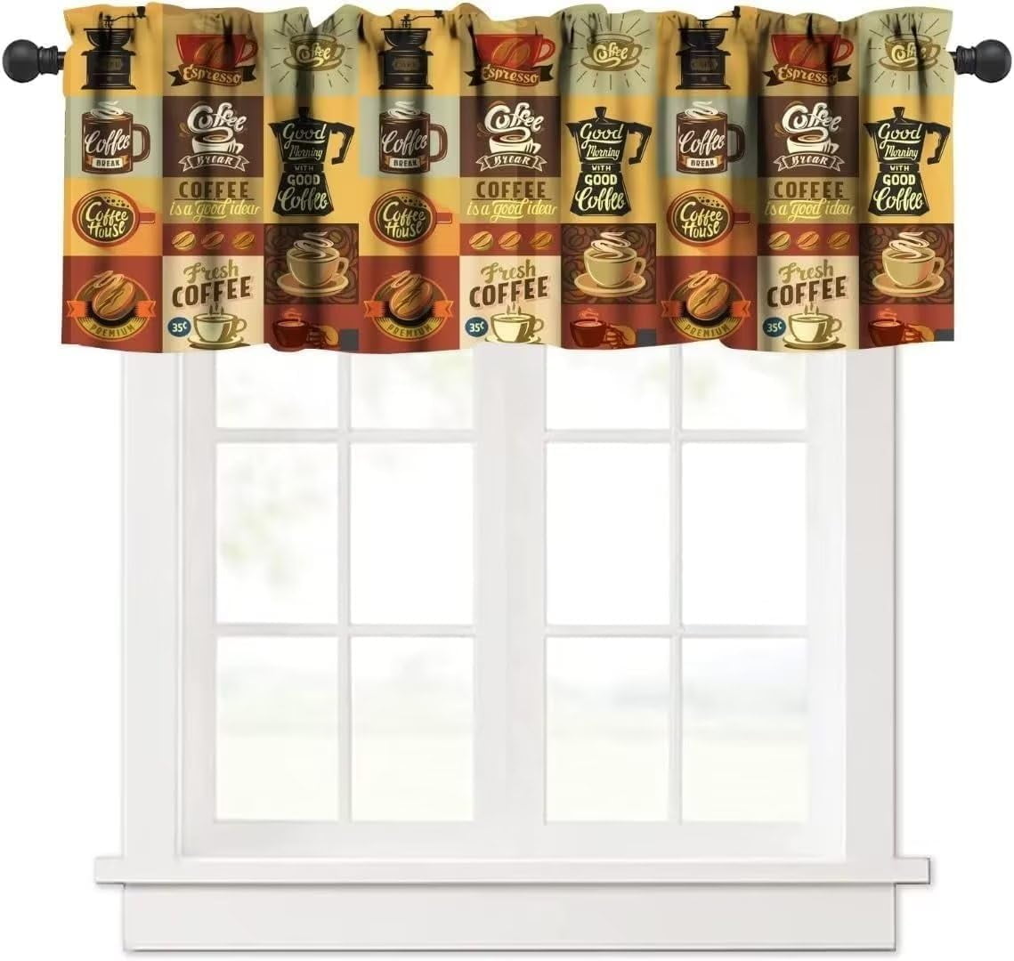 Coffee Valance Curtain, Coffee Shop and Coffee Set Vintage Coffee Theme ...