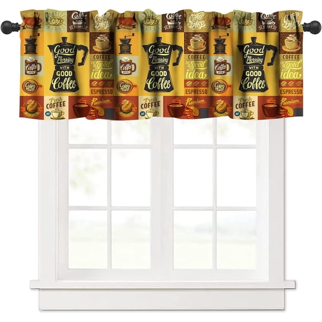 Coffee Valance Curtain, Coffee Shop and Coffee Set Vintage Coffee Theme ...