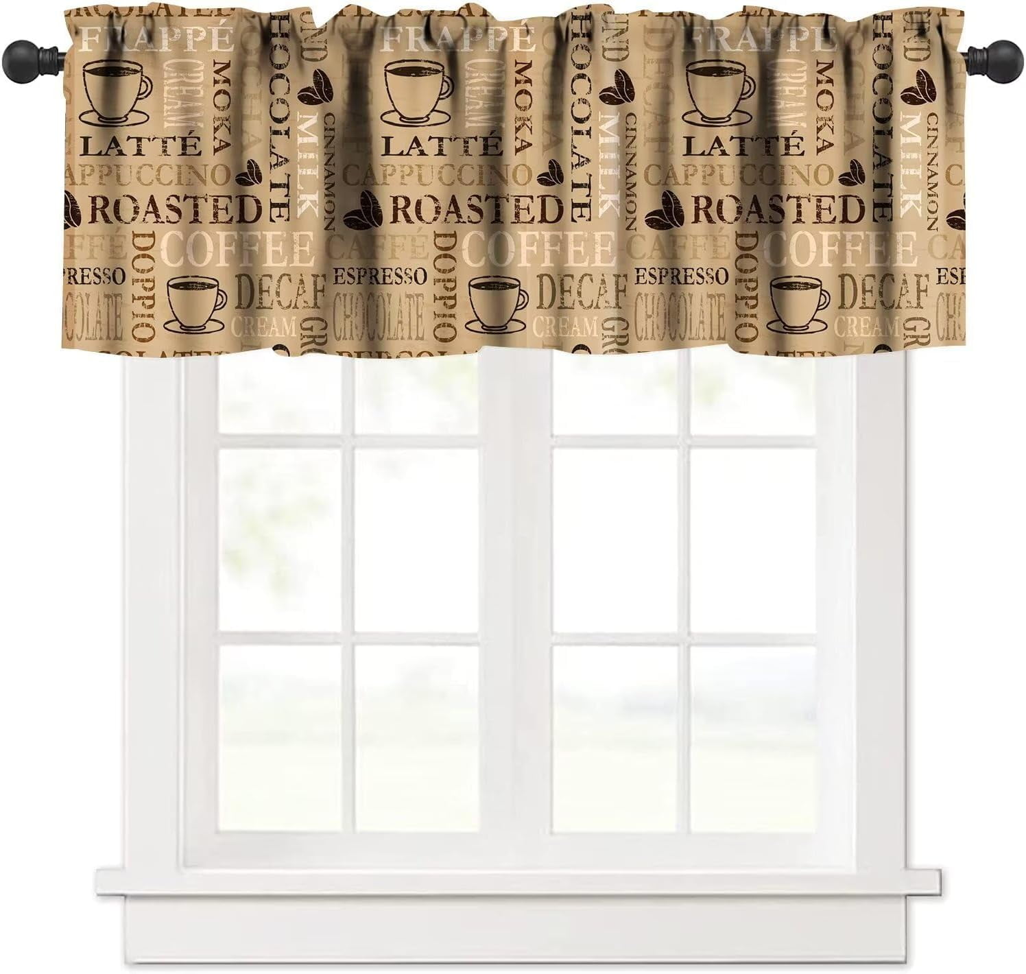 Coffee Valance Curtain, Cups of Coffee Silhouette Theme Rod Pocket ...